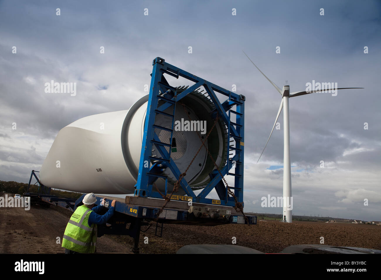 Construction of Wind Turbine Farm at Butterwick Moor Durham UK Stock ...