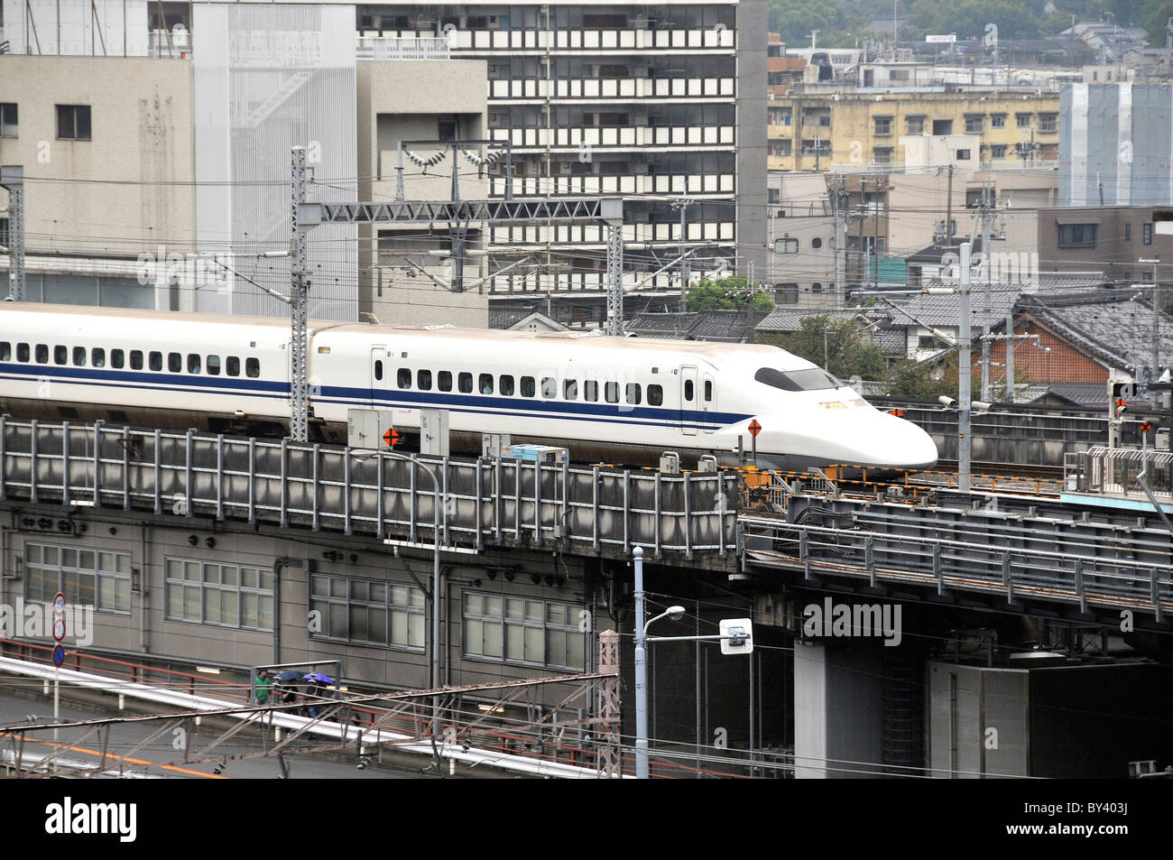 Shinkansen train arriving in railway station Kyoto Japan Stock Photo ...