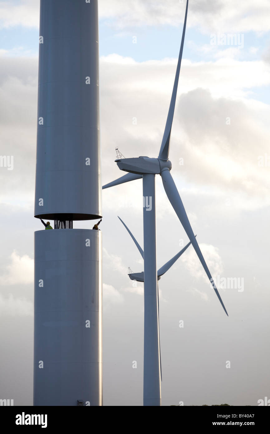 Construction of Wind Turbine Farm at Butterwick Moor Durham UK Stock ...