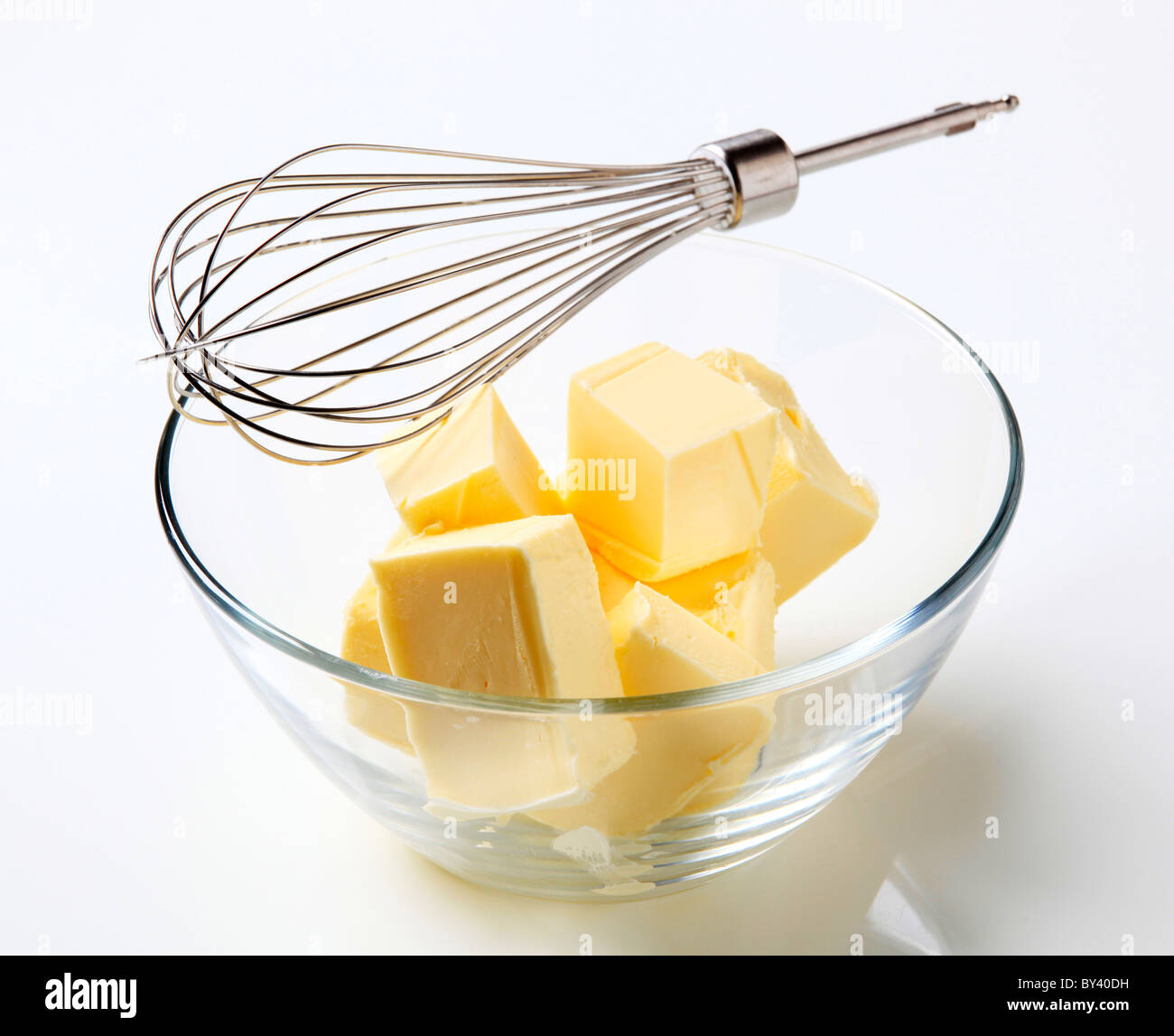 Blocks of fresh butter in a bowl and metal whisk Stock Photo - Alamy