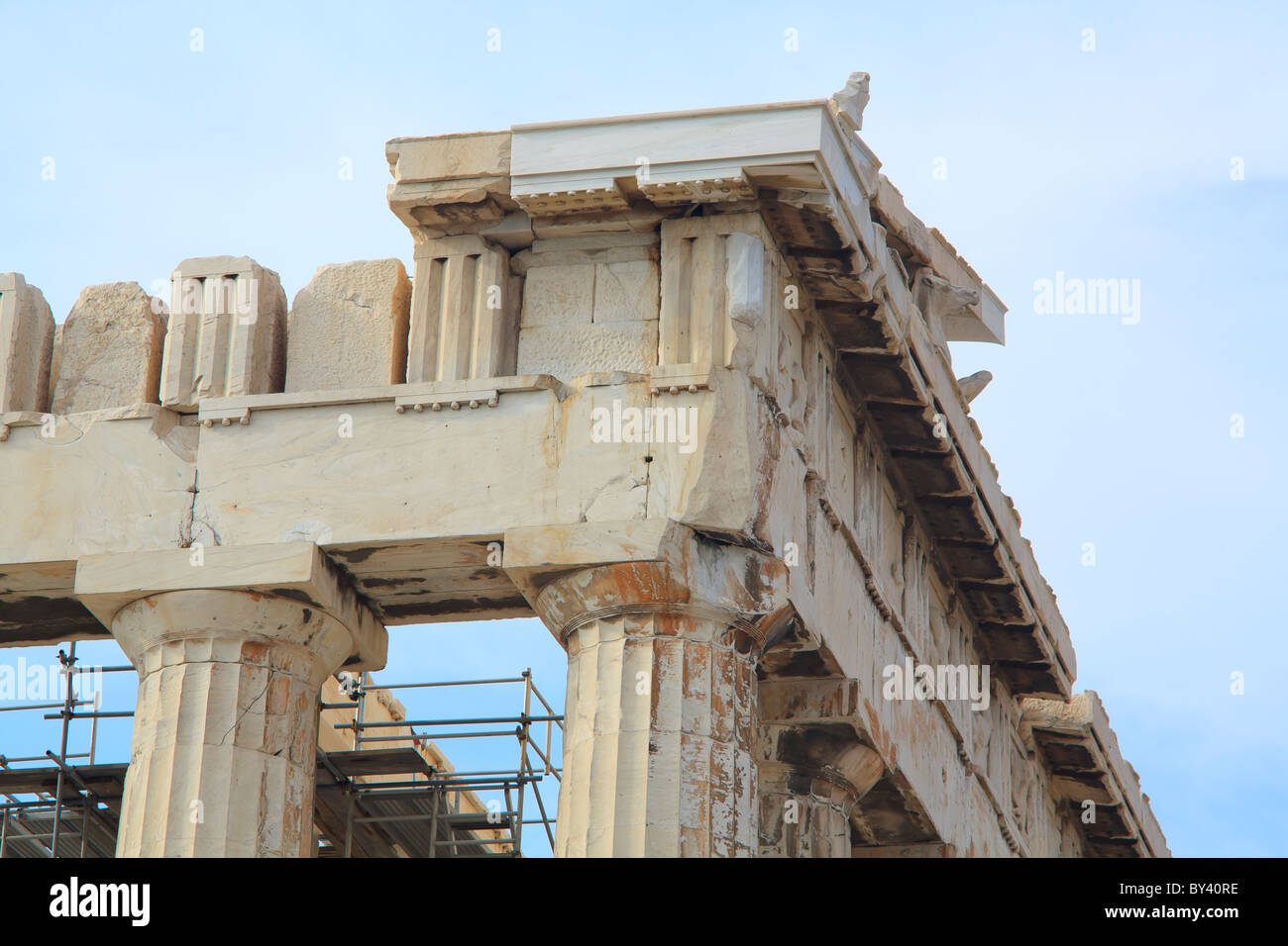 Parthenon of Athens detail on Acropolis Hill in Greece Stock Photo - Alamy