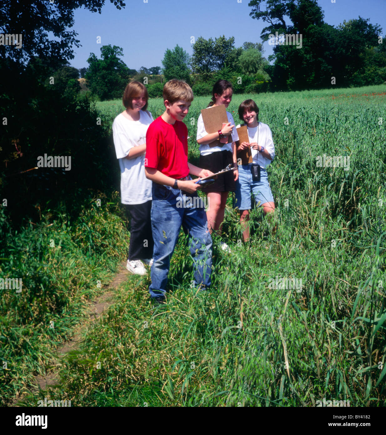 School children geography fieldwork countryside Suffolk England Stock ...