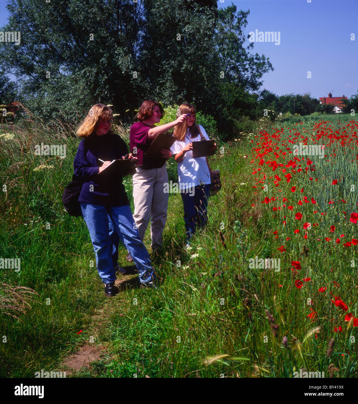 School children geography fieldwork countryside Suffolk England Stock ...