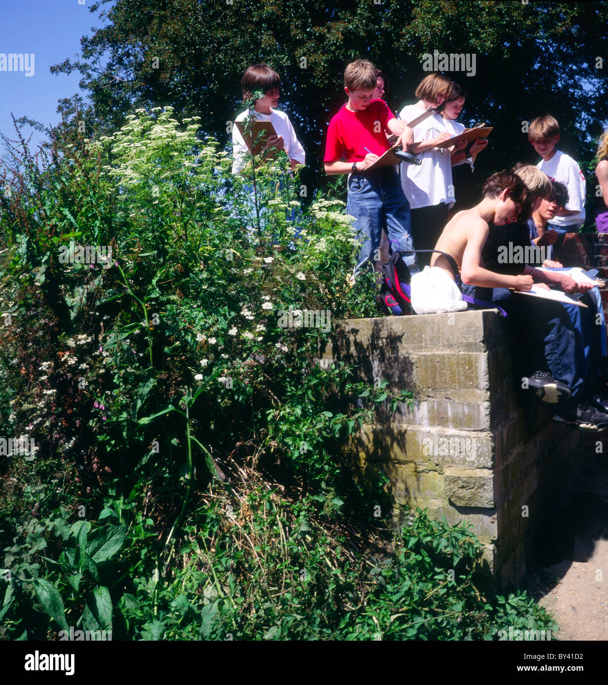School children geography fieldwork countryside Suffolk England Stock ...