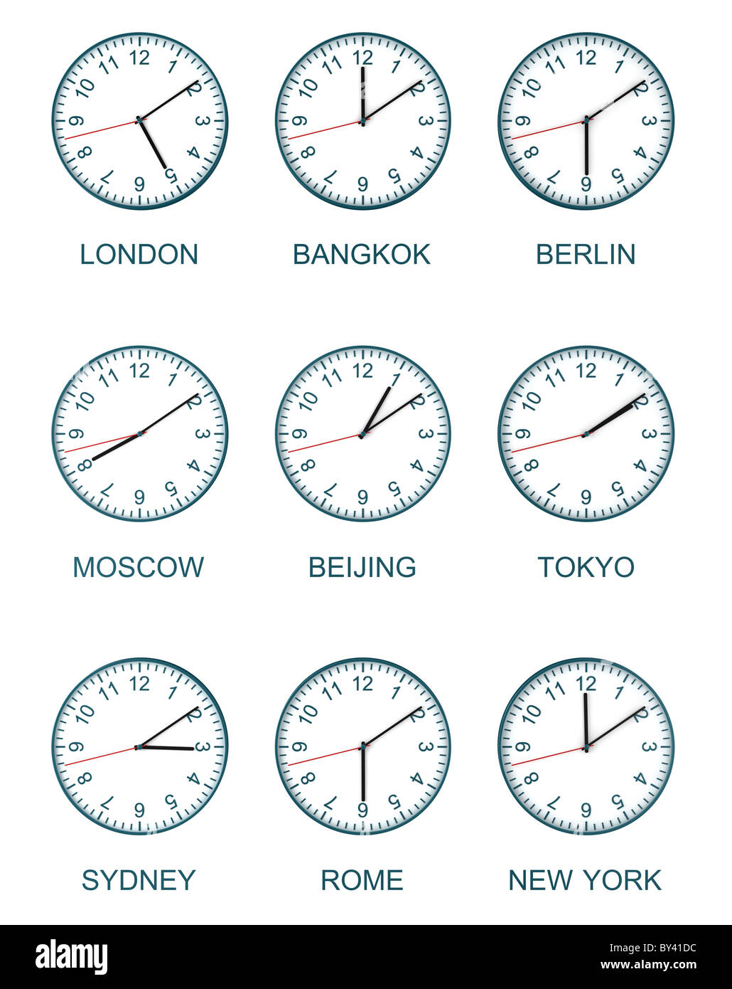 nine time zone clock isolated on white background Stock Photo - Alamy