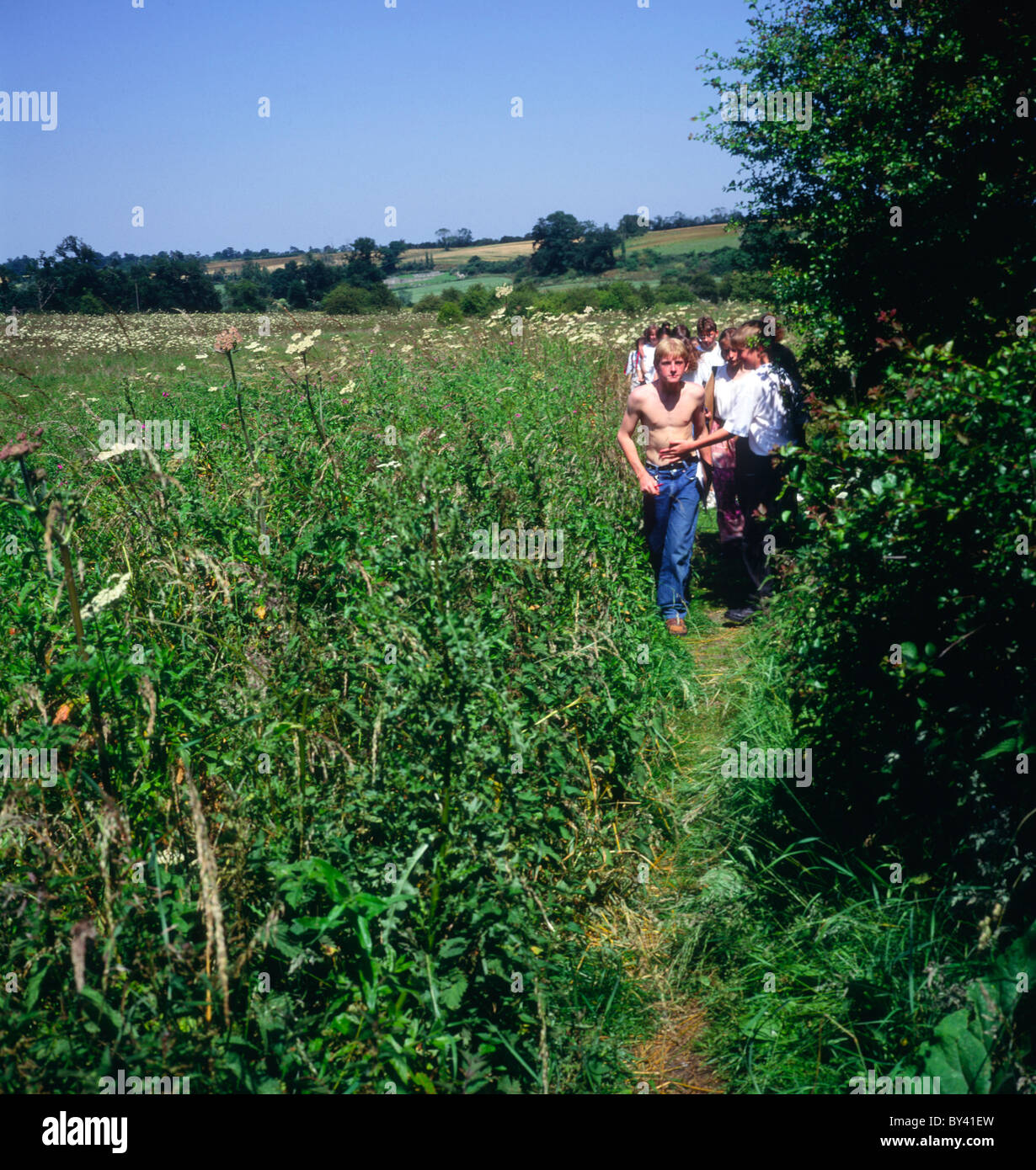 School children geography fieldwork countryside Suffolk England Stock ...