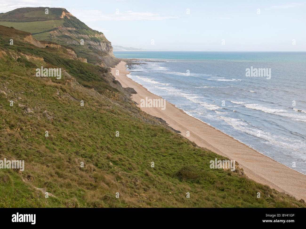 On the coast path in Dorset, looking east towards Golden Cap Stock ...