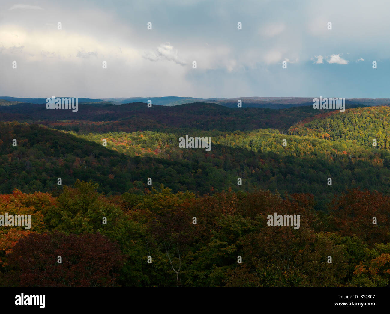 Storm clouds over fall nature scenery. Dorset, Muskoka, Ontario, Canada ...