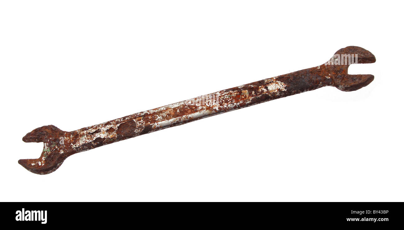 Rusty spanner on a plain white background Stock Photo - Alamy