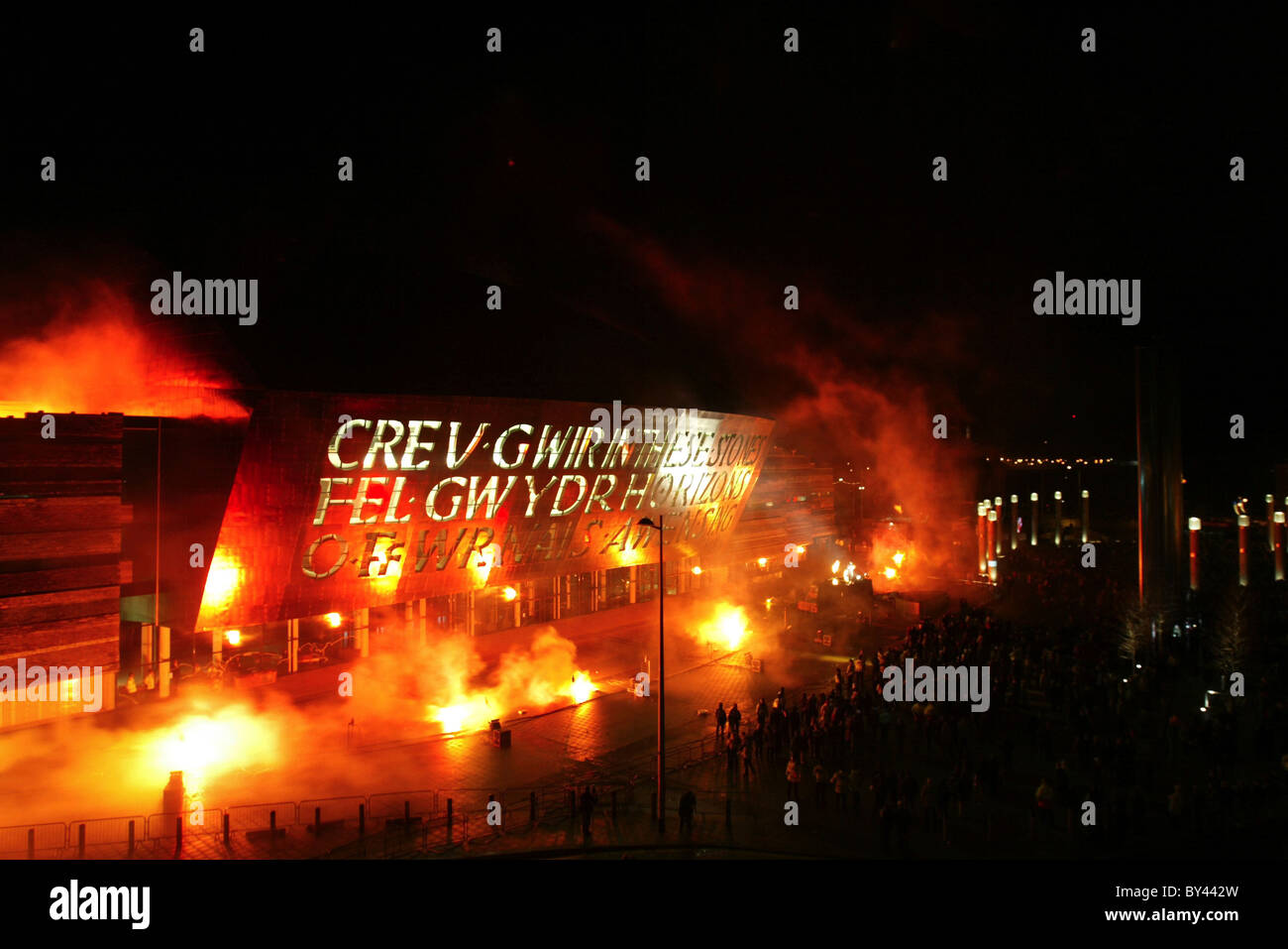 A fireshow to mark the opening of the Wales Millennium Centre (Opera ...