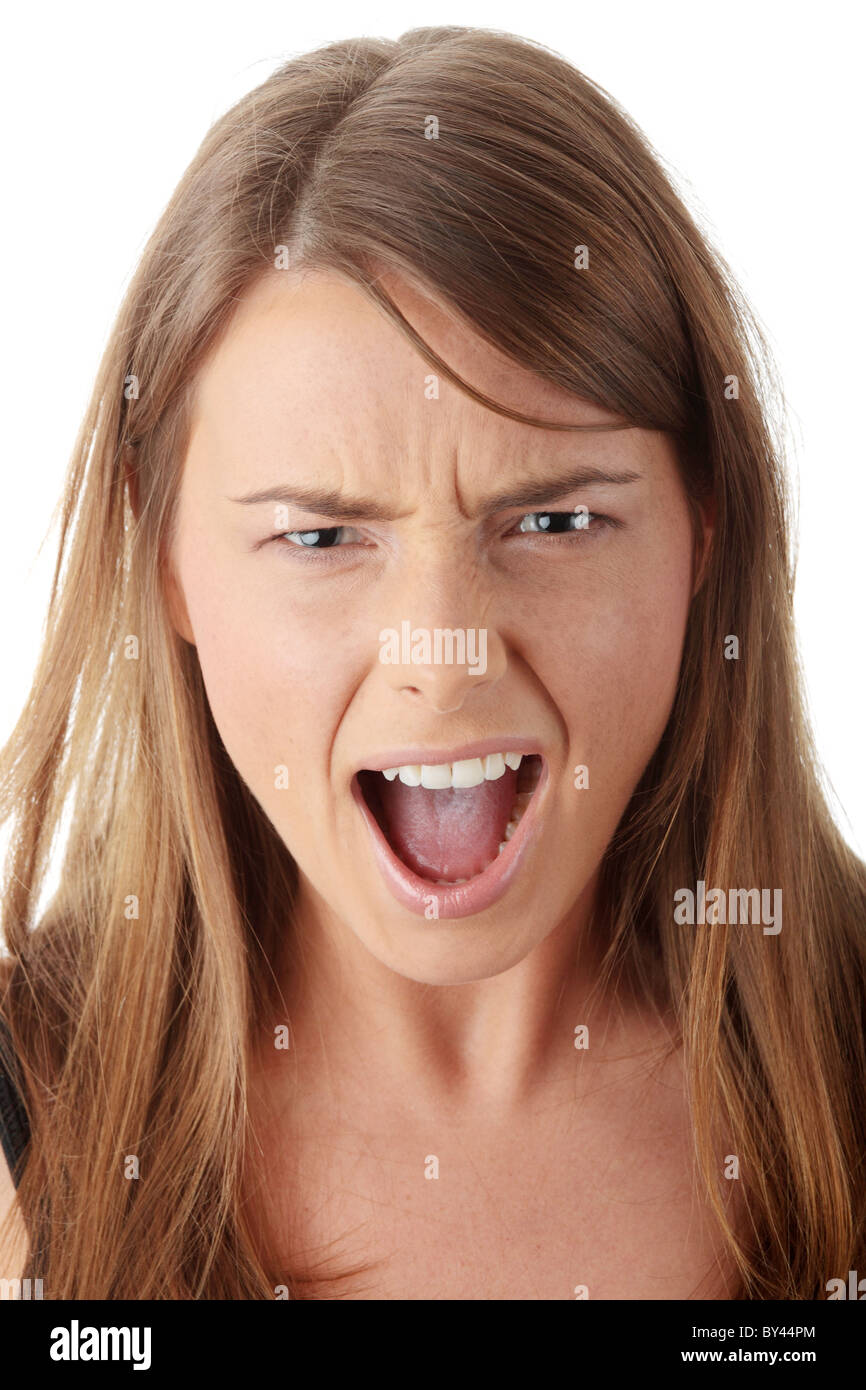 Portrait of screaming woman isolated on white background Stock Photo ...