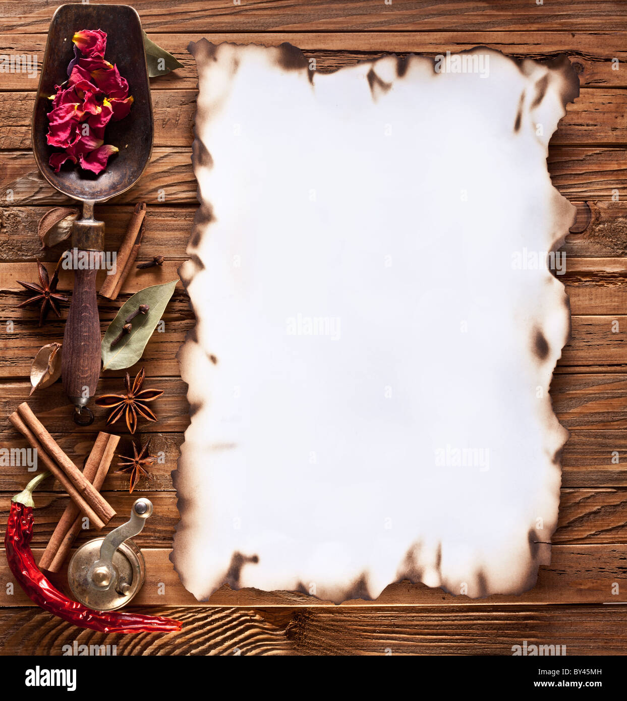 Image space of paper with cooking spices Stock Photo - Alamy