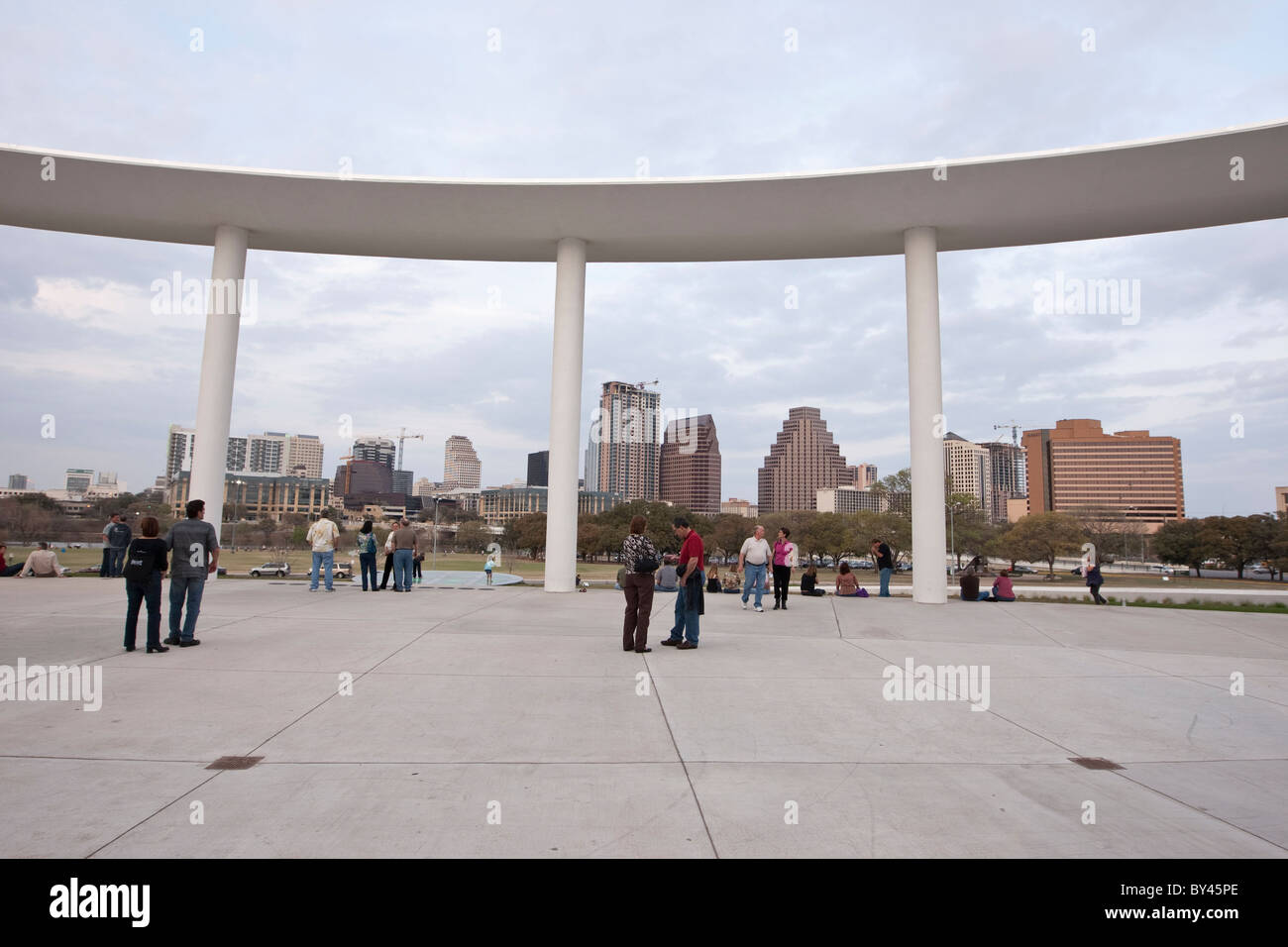 Downtown skyline, framed by the "ring beam," from City Terrace in front ...