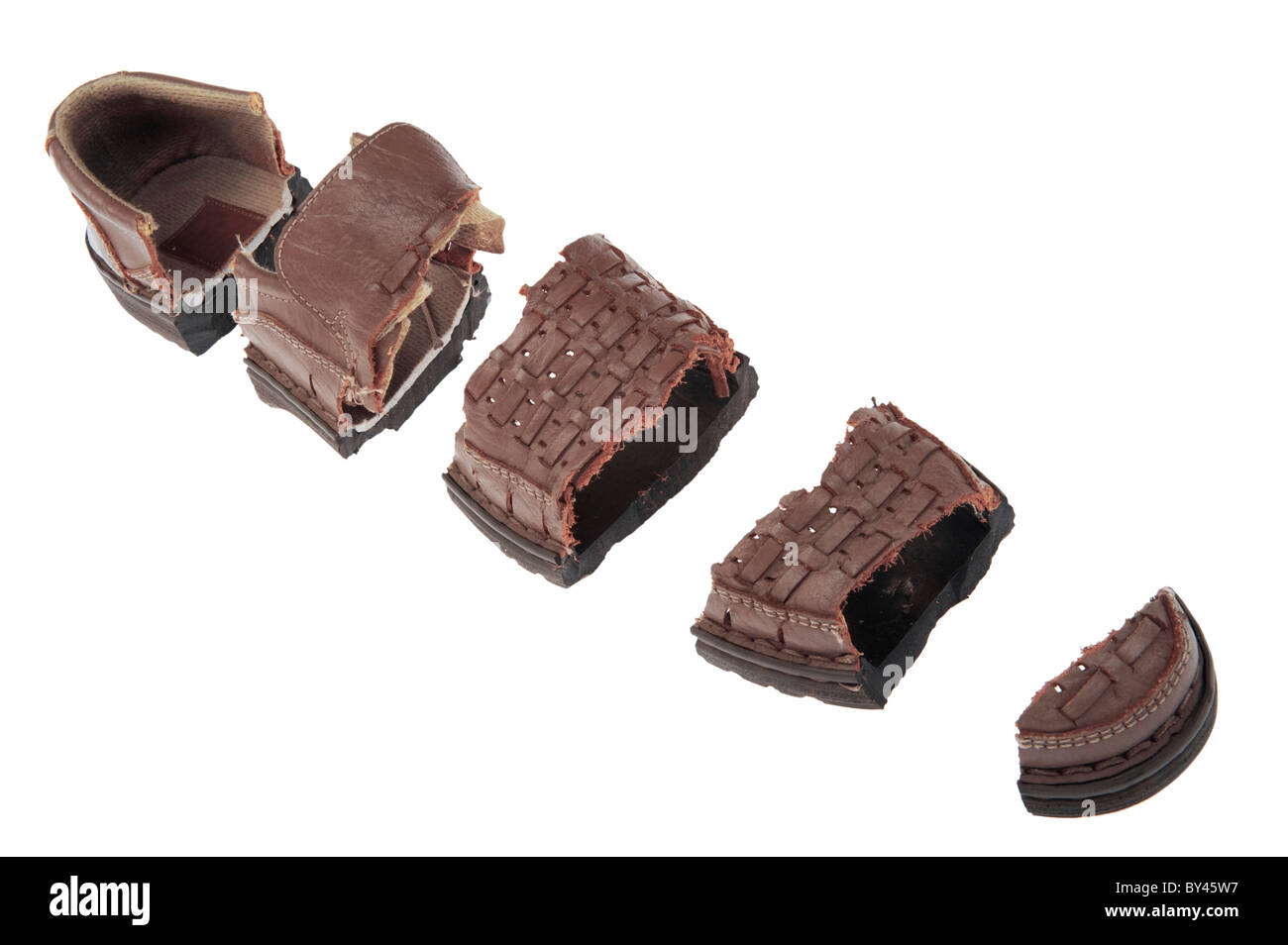 object on white - Damaged old boot Stock Photo - Alamy