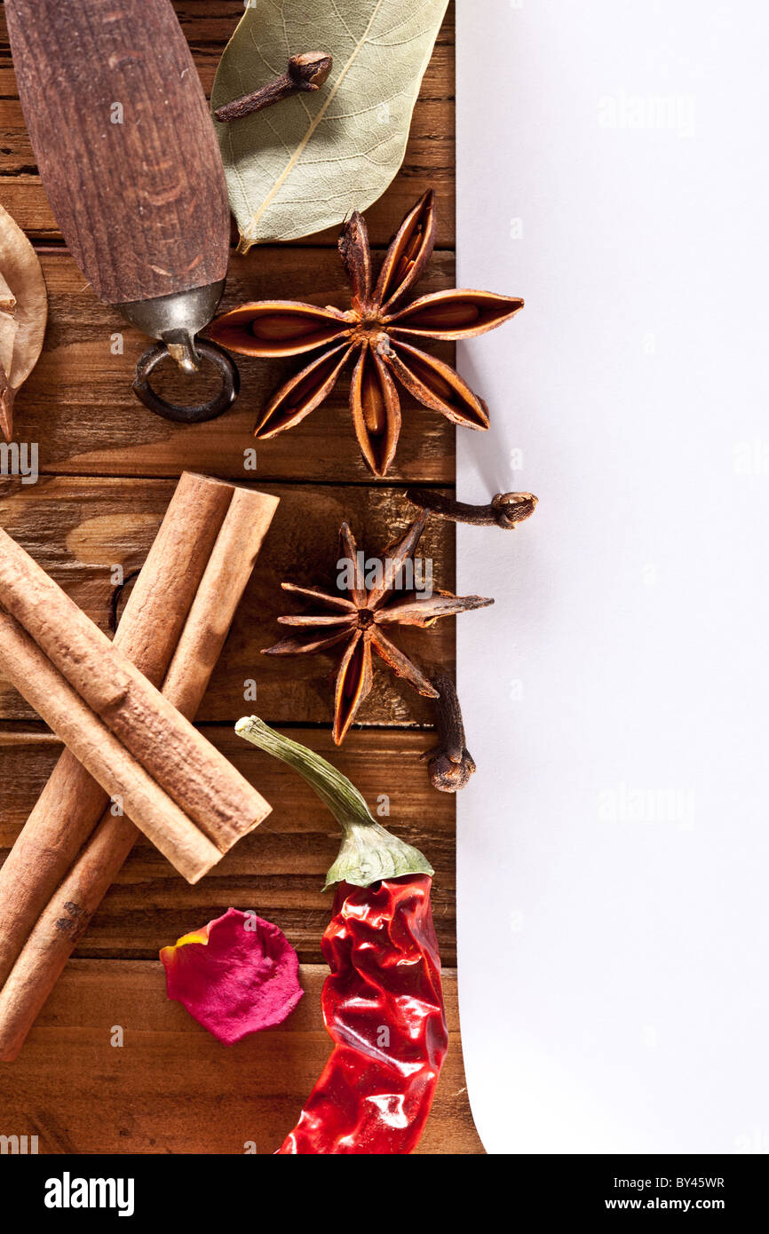 Image space of paper with cooking spices Stock Photo - Alamy