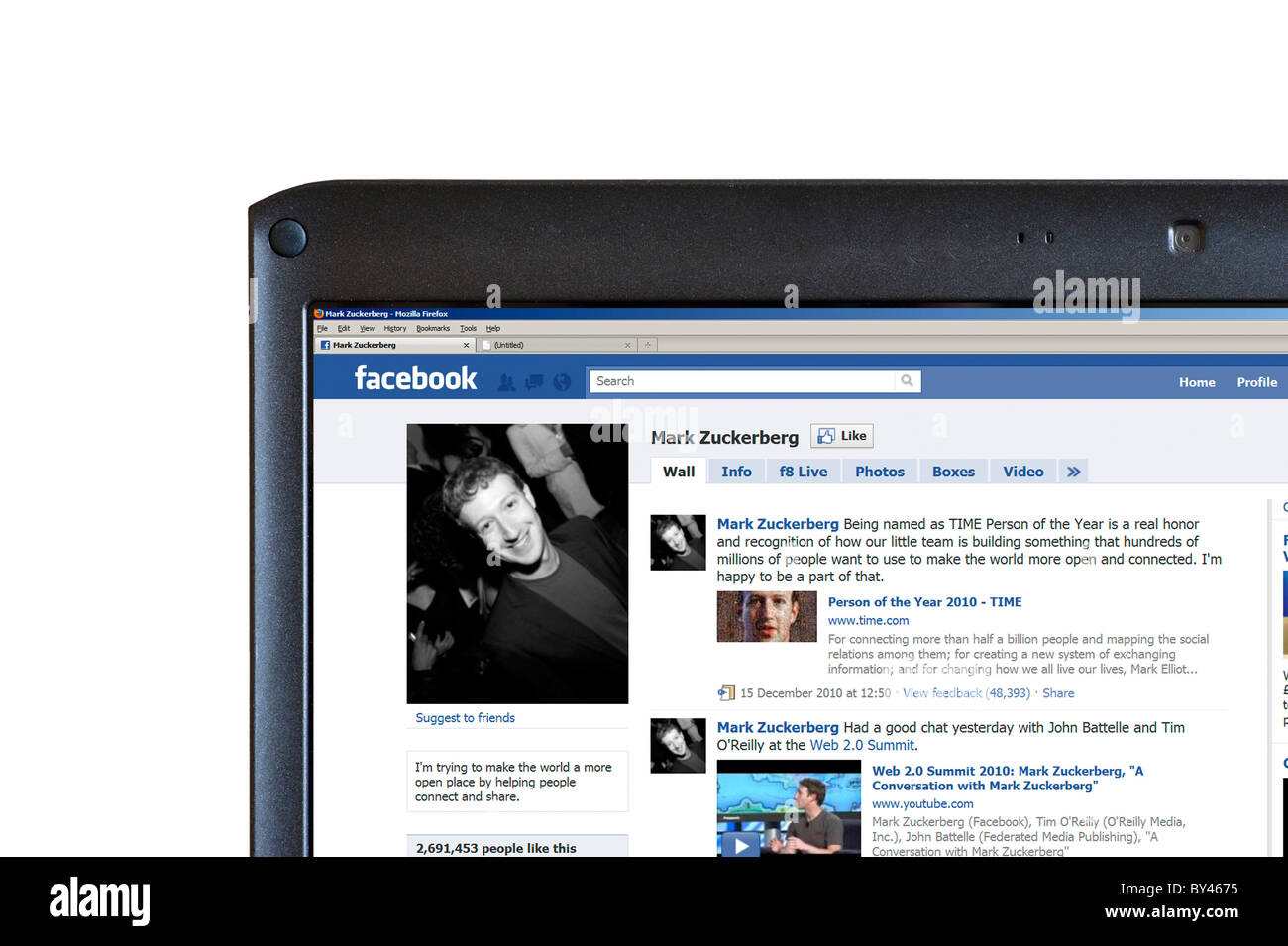 Mark Zuckerberg's (founder of Facebook) page on the Facebook social ...