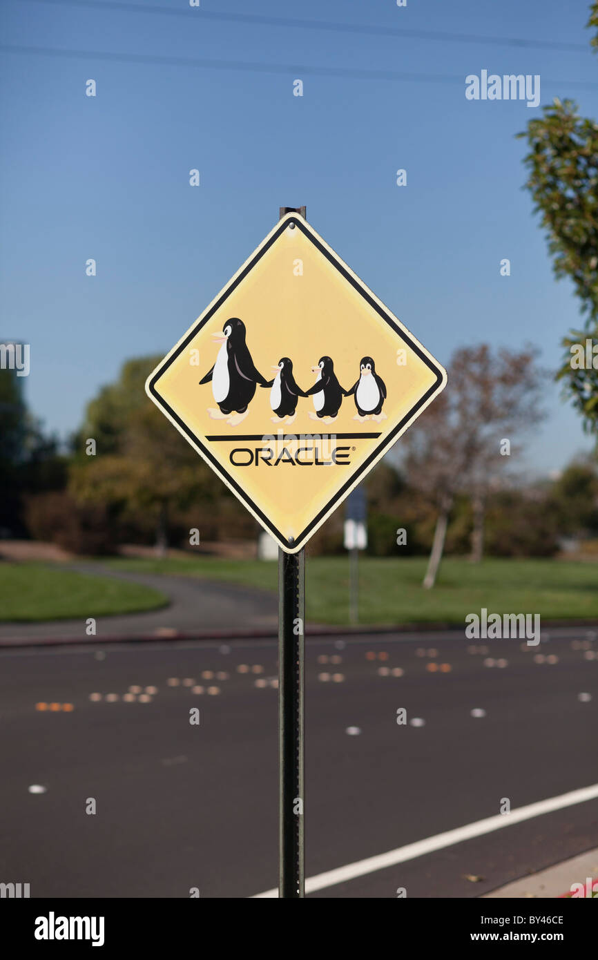 Penguin Crossing Sign, Oracle Headquarters, Redwood Shores, California ...