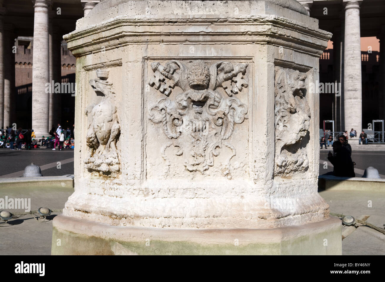 Vatican sign art sculpture bas-relief marble on Fountain in saint Peter ...