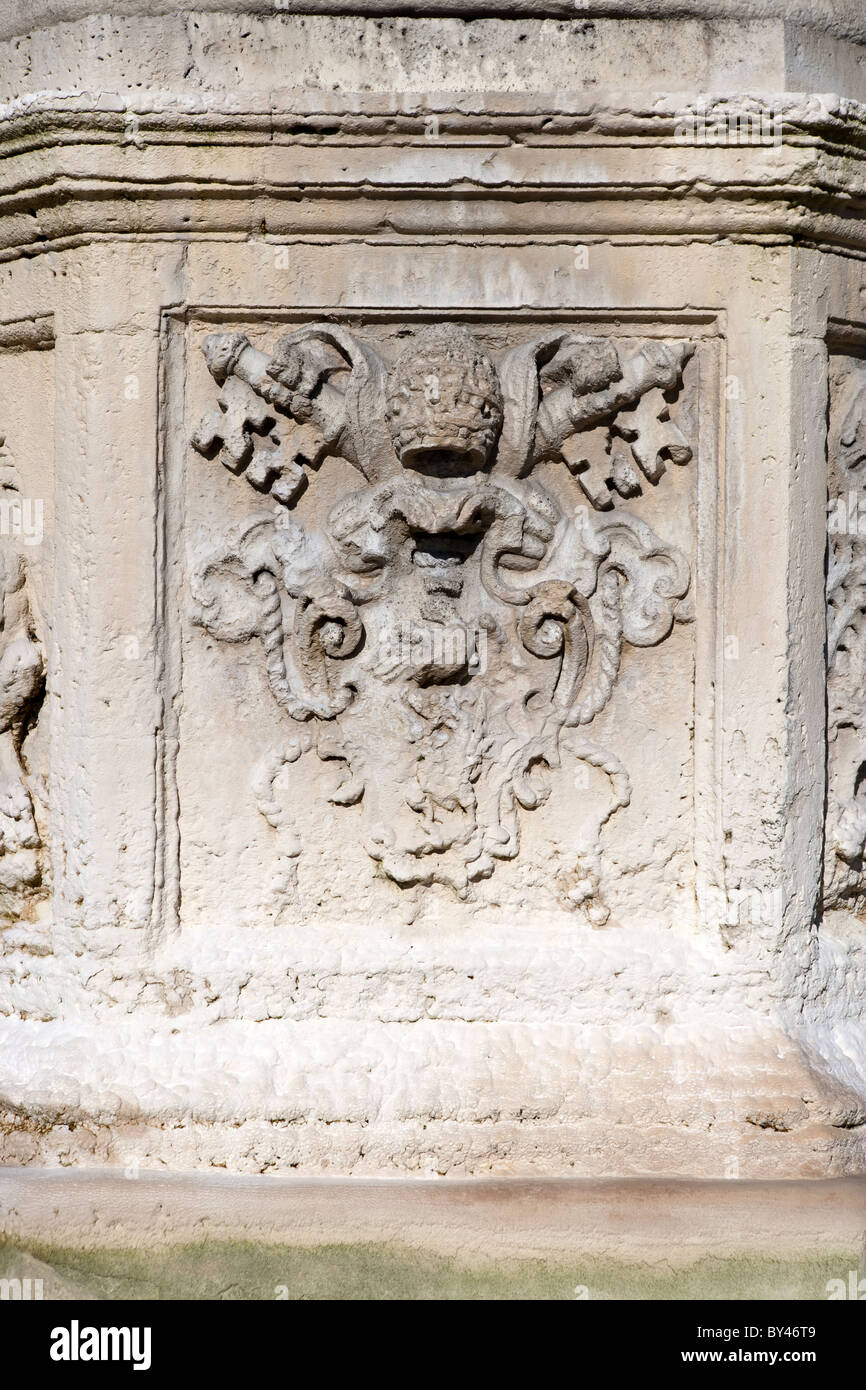 Vatican sign art sculpture bas-relief marble on Fountain in saint Peter ...