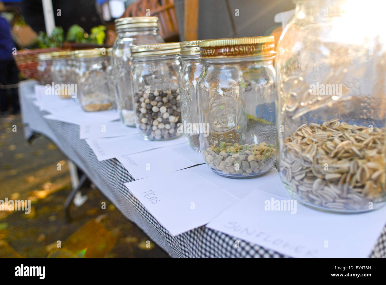Seeds at farm market table Stock Photo - Alamy