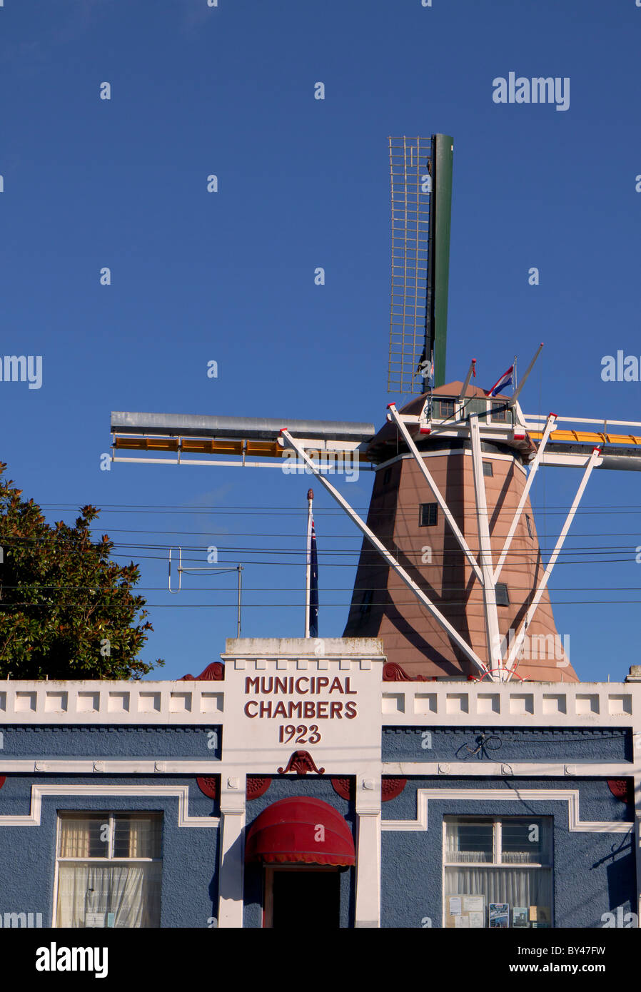 Restored Windmill in the small town of Foxton, New Zealand Stock Photo ...