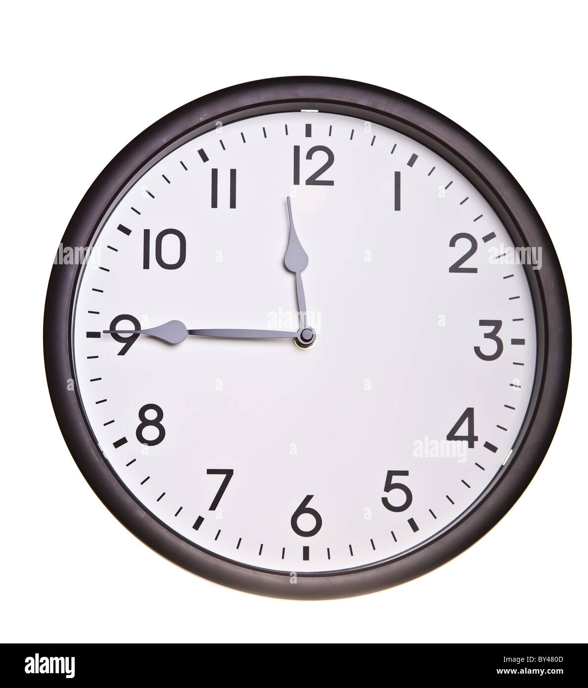 Simple office white clock isolated on white Stock Photo - Alamy
