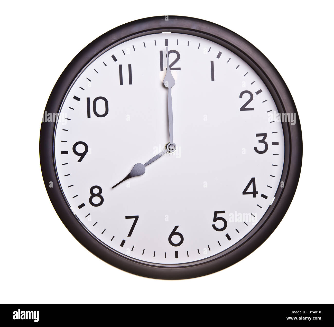 Simple office white clock isolated on white Stock Photo - Alamy
