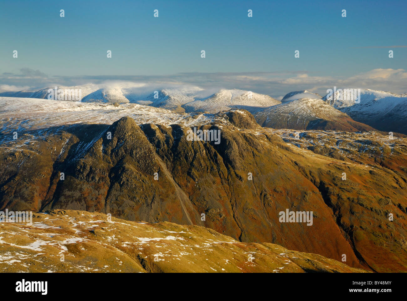 View from Crinkle Crags over The Band on Bowfell towards the Langdale ...