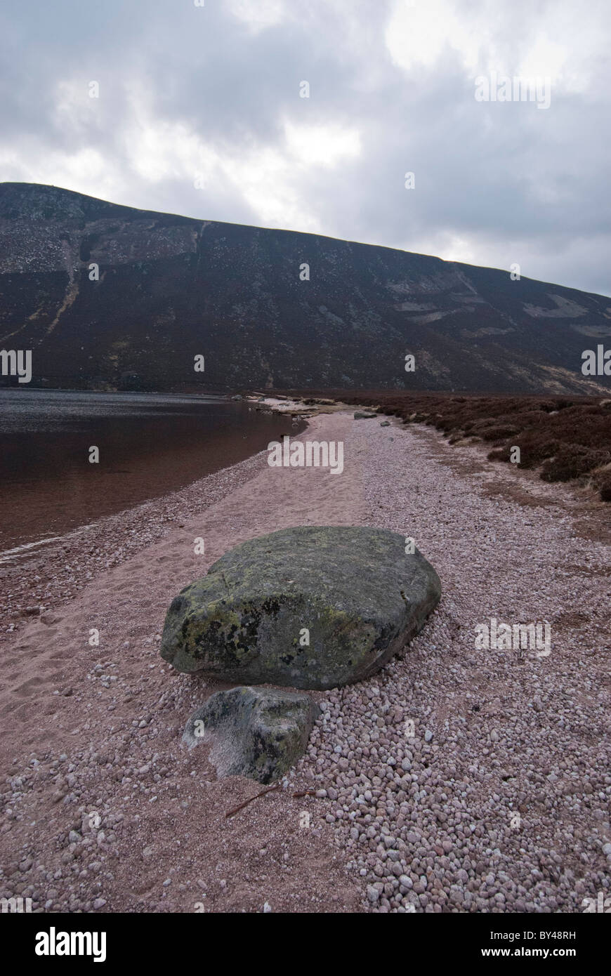 Loch Muick Glen Muick Lochnagar shore pink granite Aberdeenshire ...