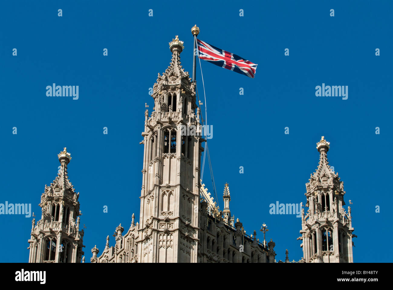 Houses Of Parliament Union Jack Flag High Resolution Stock Photography ...
