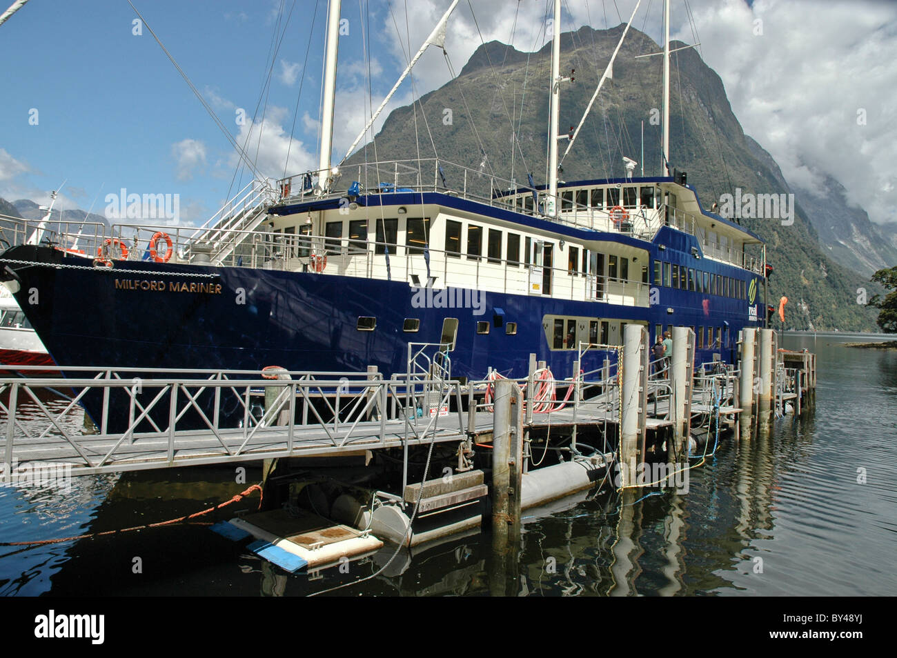 Milford Mariner moored Milford Sound wharf tourist boat Milford Sound ...