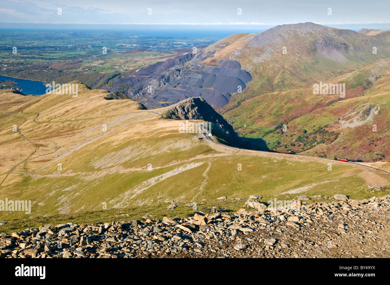 Snowdon Mountain Railway & Llanberis Track up Snowdon backed by Llyn ...