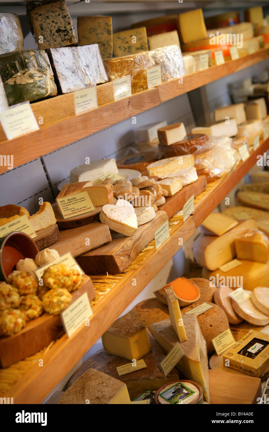 THE CHEESE SELECTION IN THE DELI AT CAFE OLE, IN PEMBROKESHIRE, WEST ...