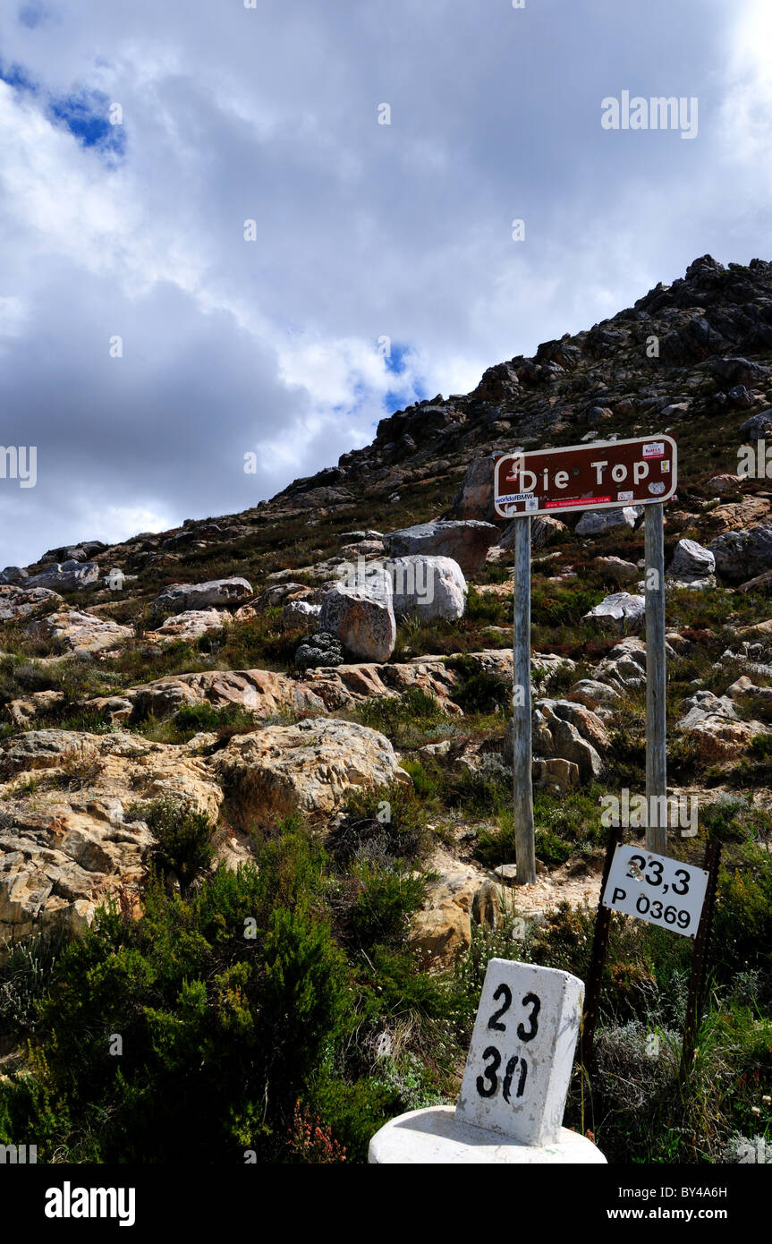 Sign marks the top of Swartberg Pass. Prince Albert, South Africa Stock ...
