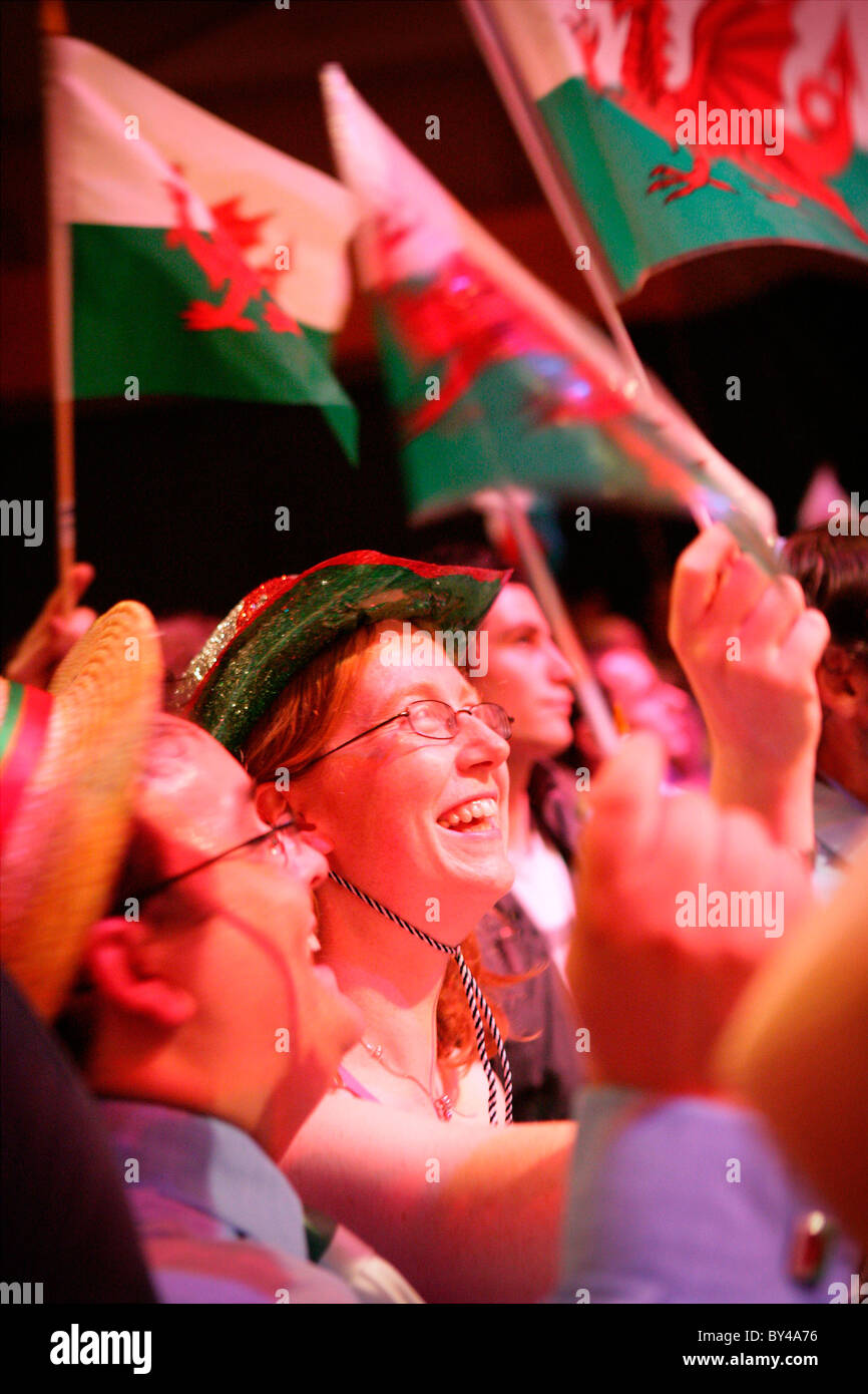 Audience waving flags at the Welsh Proms, St David's Hall, Cardiff ...