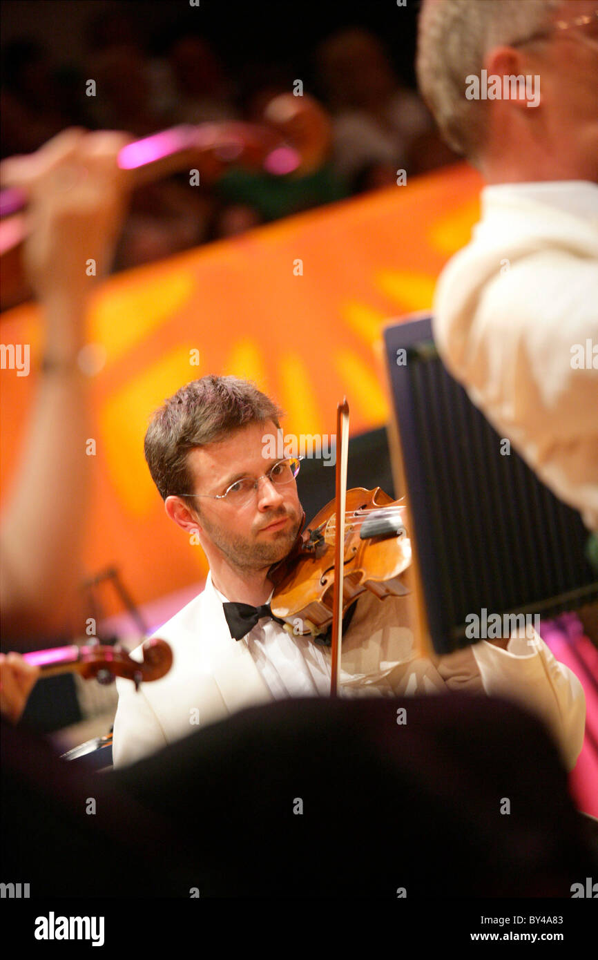 Violinist performing at the Welsh Proms, St David's Hall, Cardiff Stock ...
