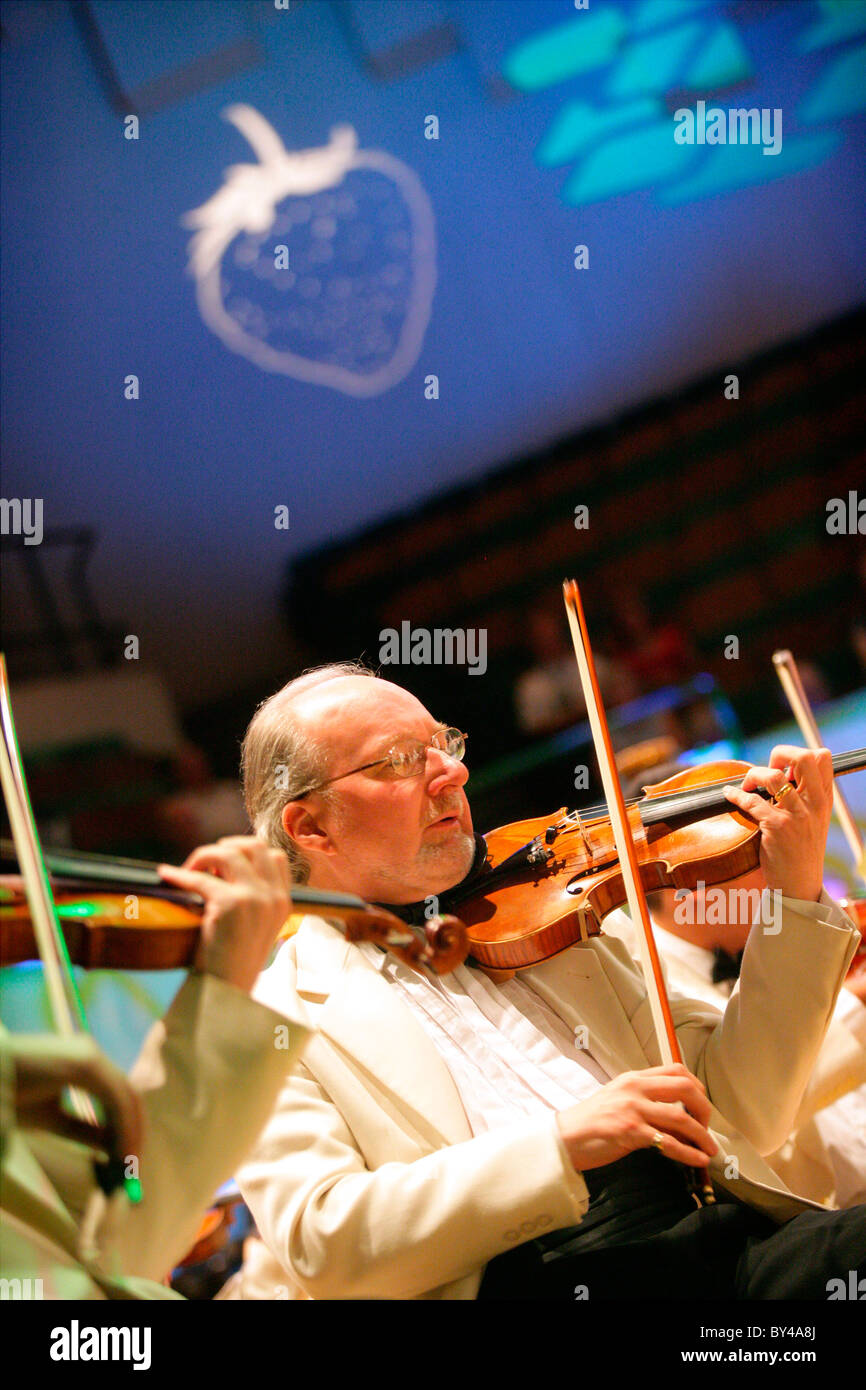 Violinist performing at the Welsh Proms, St David's Hall, Cardiff Stock ...