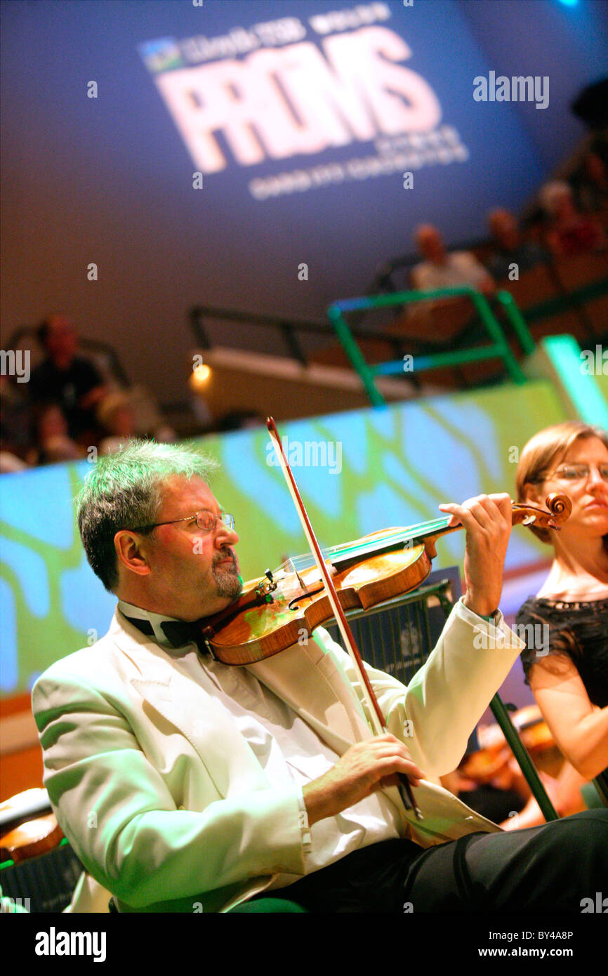 Violinist performing at the Welsh Proms, St David's Hall, Cardiff Stock ...