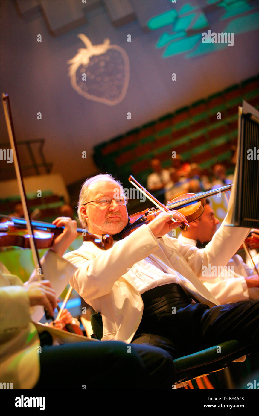 Violinist performing at the Welsh Proms, St David's Hall, Cardiff Stock ...