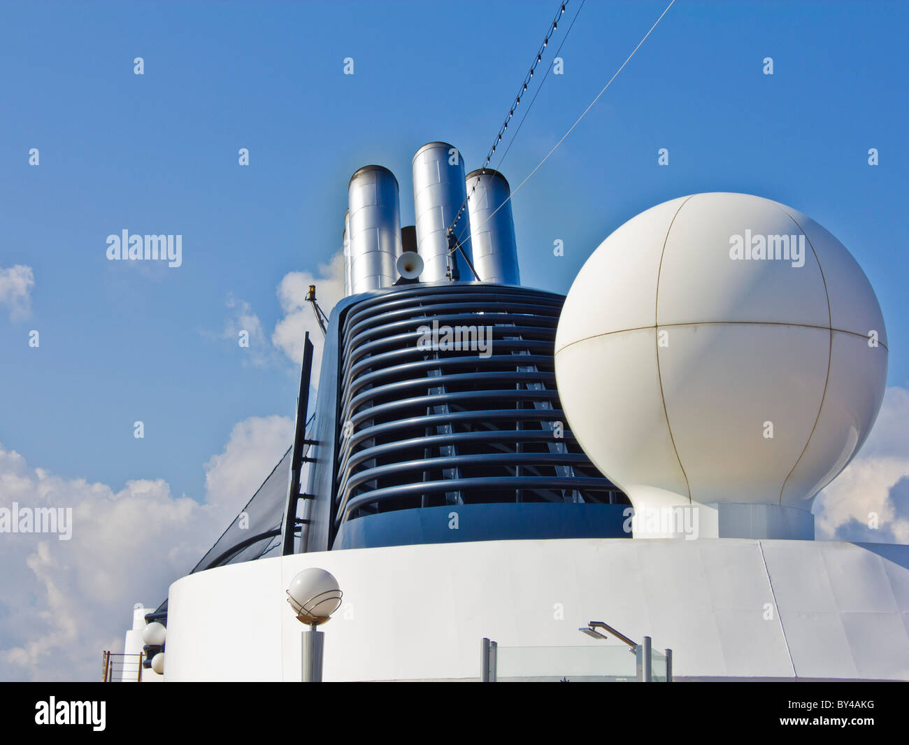 Funnel and Satellite Radome on MSC Poesia Stock Photo - Alamy