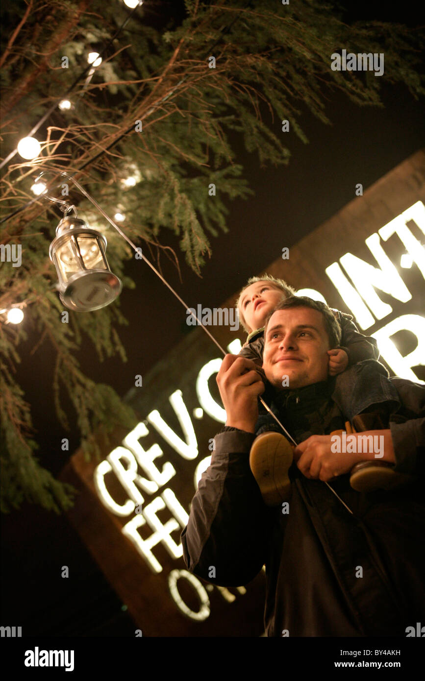 Lantern Procession in Cardiff Bay at Christmas Stock Photo - Alamy
