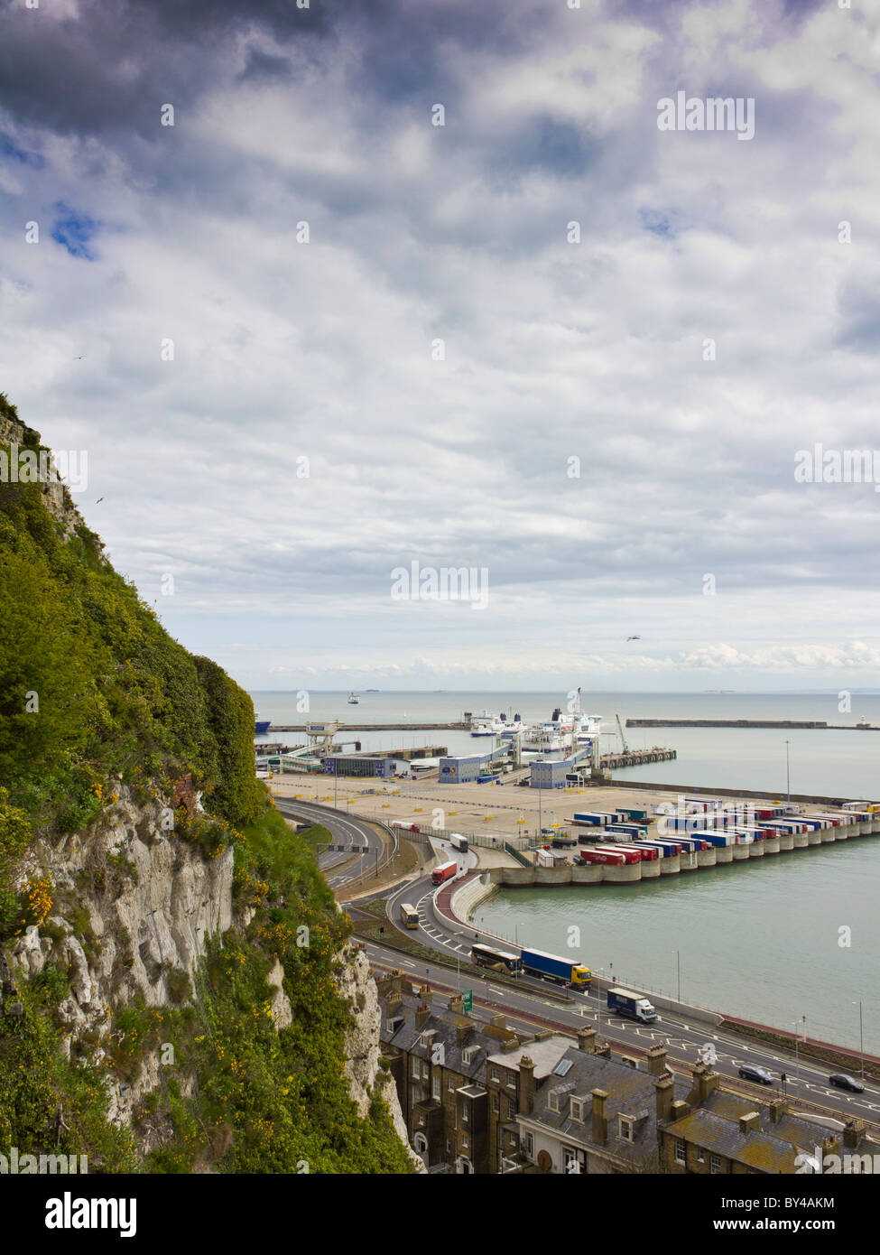 Dover Harbour as viewed from Dover Castle clifftops Stock Photo - Alamy
