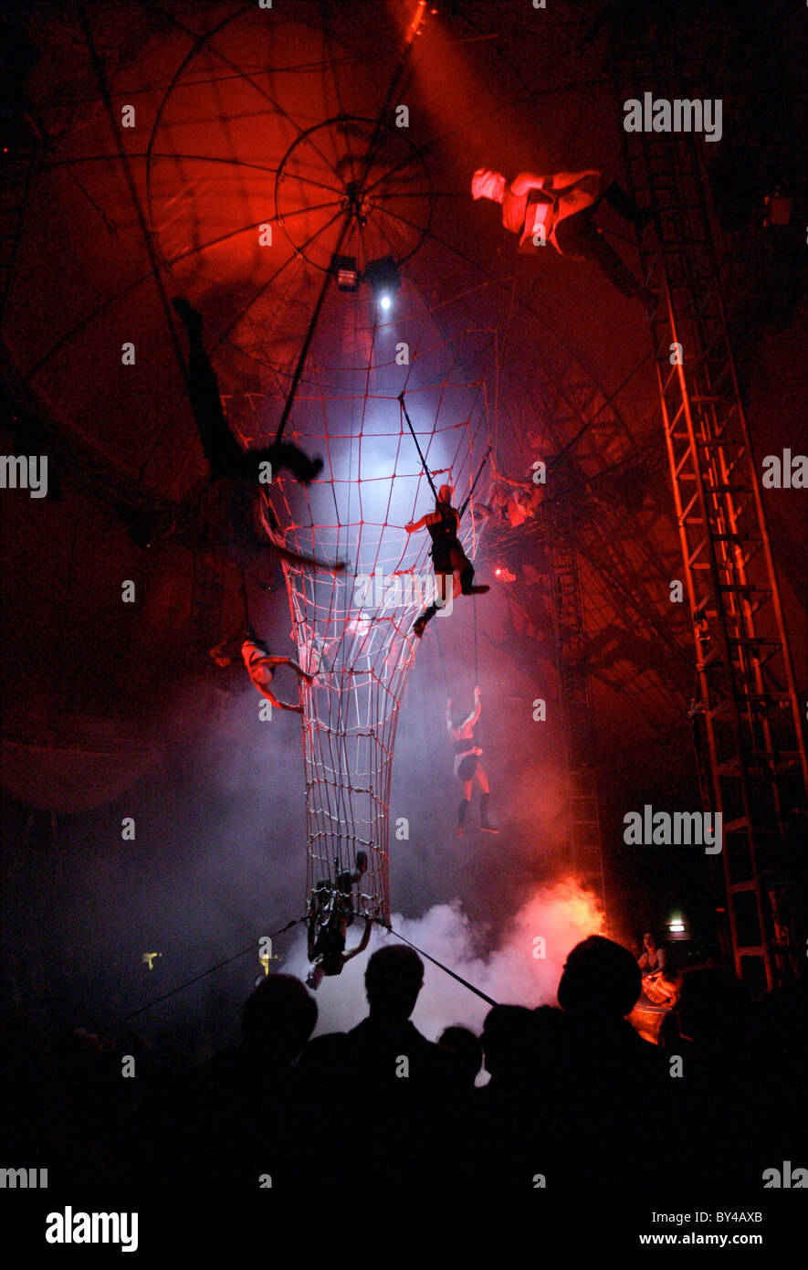 Acrobat climbing net at Immortal Show, No Fit State Circus Stock Photo ...