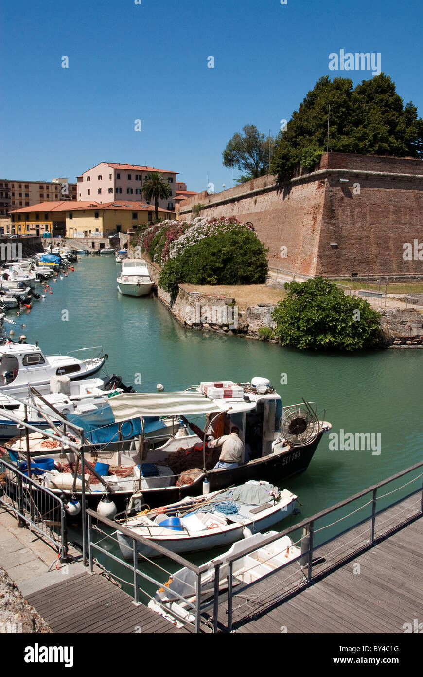 Livorno or Leghorn harbour known as the Venice district, canals with ...