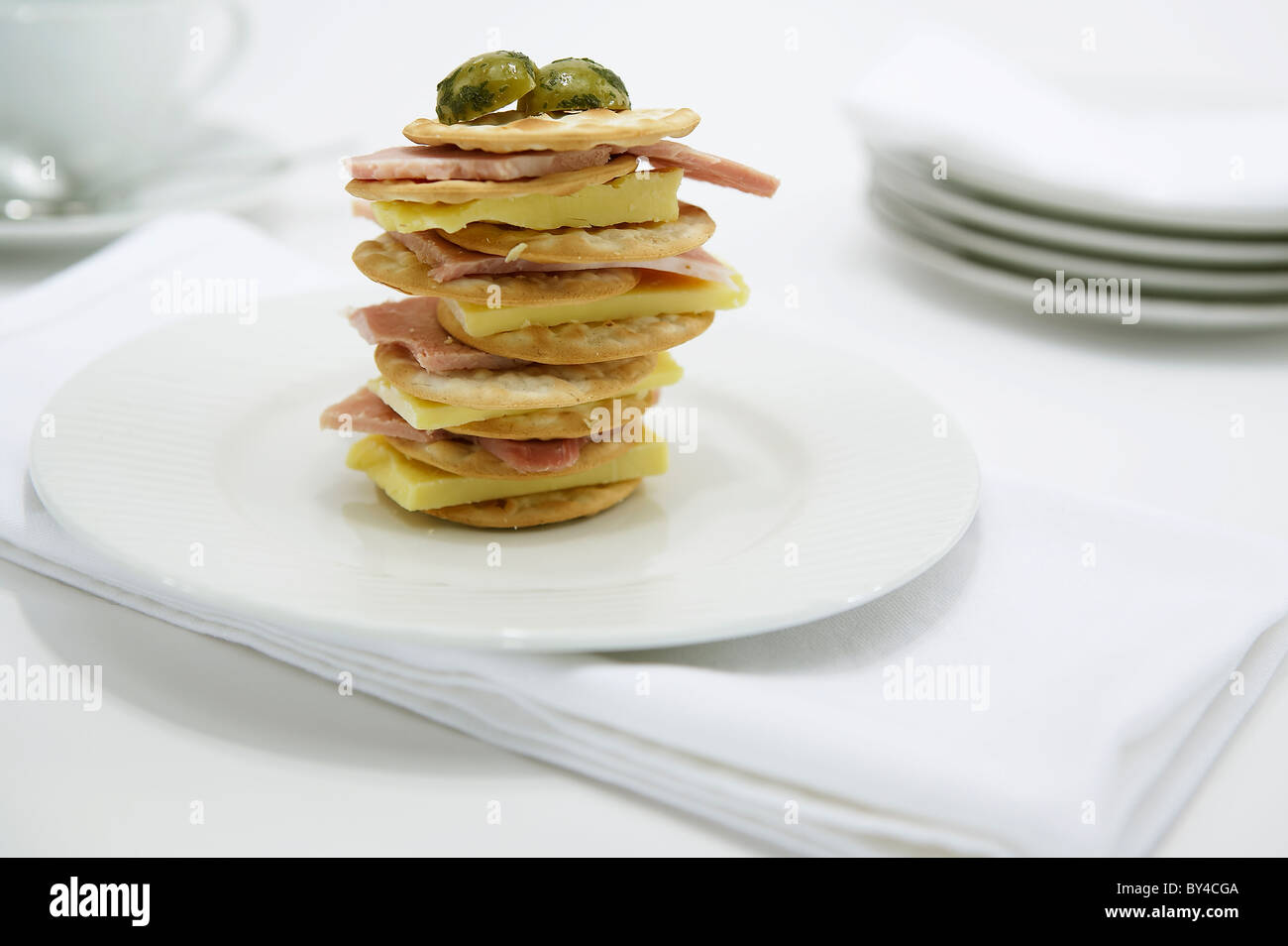 Cheese and Ham Cracker Stack Stock Photo - Alamy