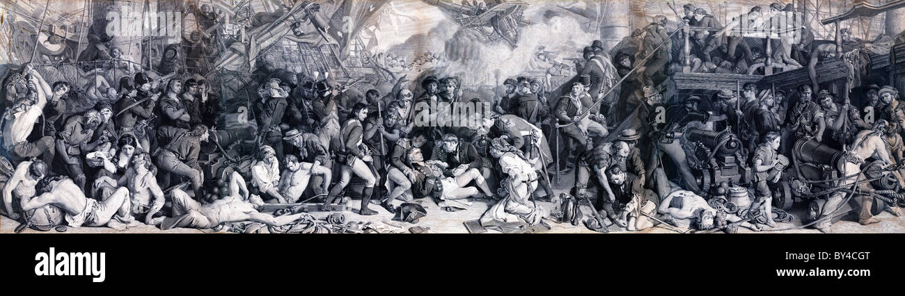 The Death of Nelson, superb Victorian engraving of the 1864 epic mural ...
