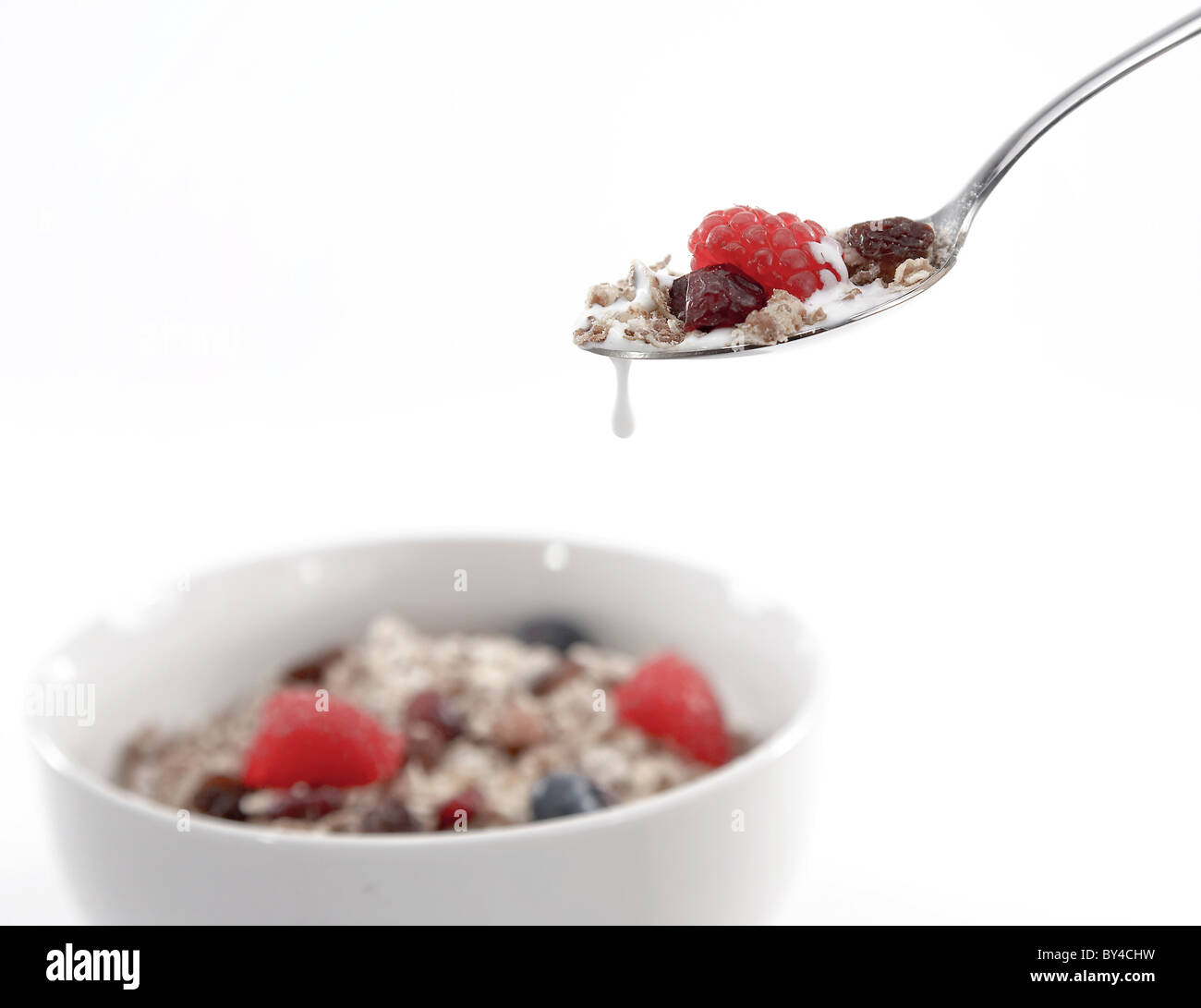 Breakfast Museli with raspberries / mixed fruit/ nuts Stock Photo - Alamy