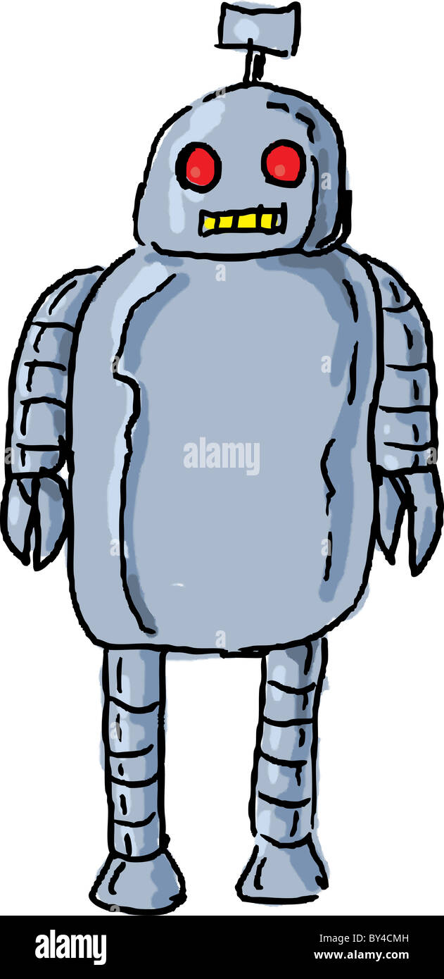 Retro robot android metal chrome machine cartoon illustration Stock ...