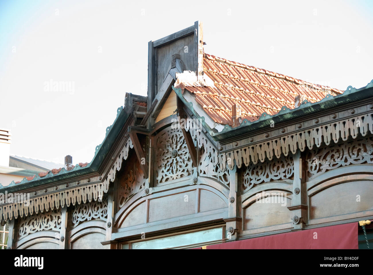 Detail of the roof of the only remaining wooden pavilion in Viareggio ...