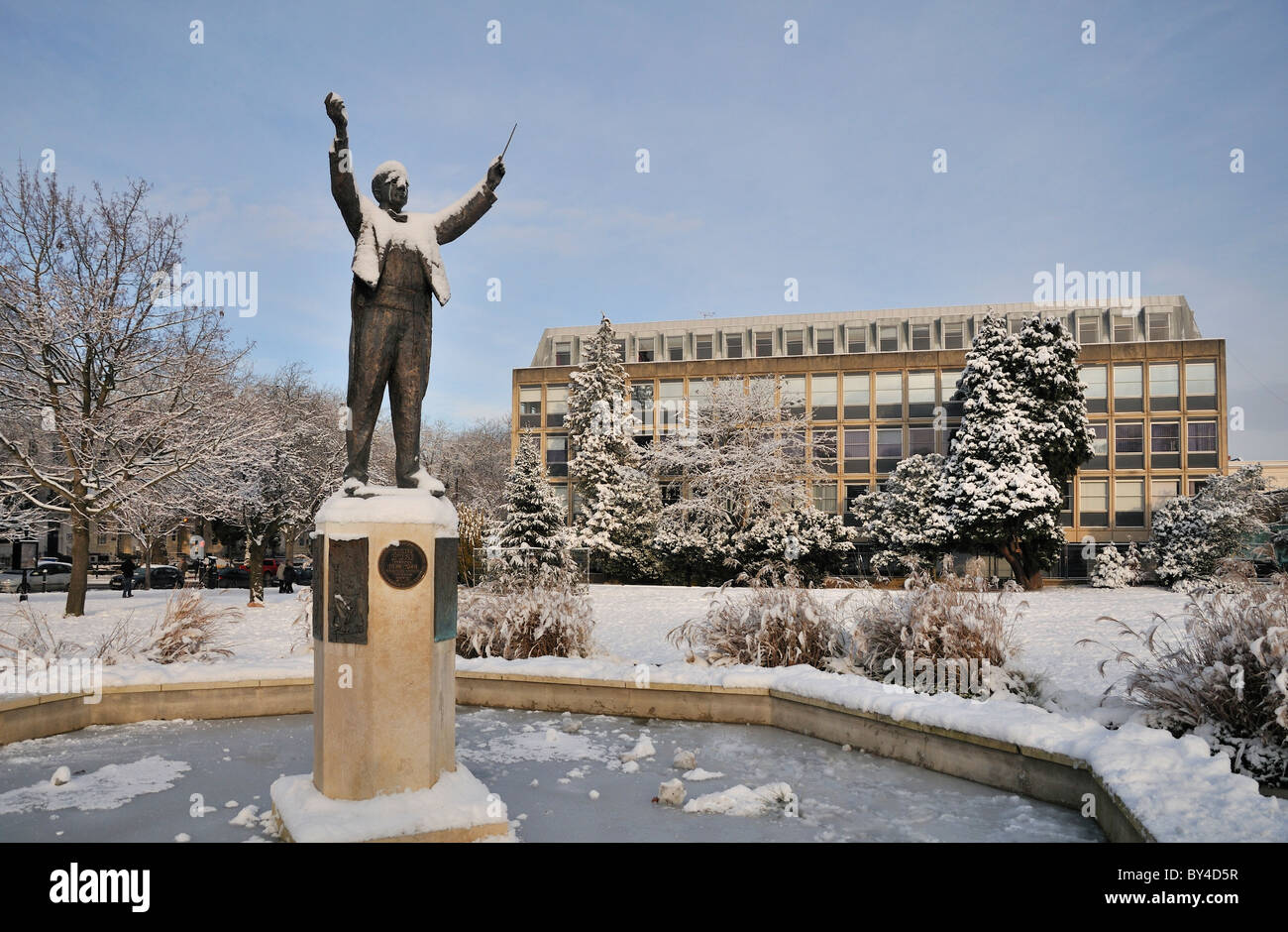 A memorial staue to Gustav Holst in his home town of Cheltenham, UK ...